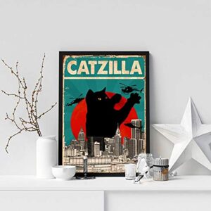 pozino tin signs vintage funny catzilla black cat tin sign cat lover gift vintage funny cat tin sign crazy cat lady christmas home decor modern wall art