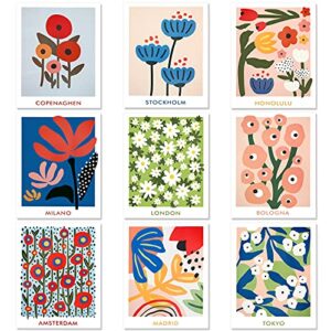 9 pcs flower market poster print london tokyo copenhagen flower wall art aesthetic flower canvas poster unframed florist wall decor pictures for wall living room bathroom decor, 8×10” (plant style)