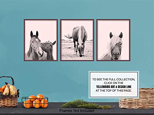 Horse Wall Art - Farmhouse Barn Wall Decor for Girls Bedroom, Office, Living Room - Country Western Boho Shabby Chic Decorations - Gift for Equestrian Women - Pink Pony Poster Set