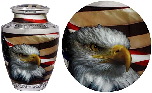 BOLD & DIVINE American Flag Patriotic and Veteran Cremation Urns for Human Ashes Adult Male | Funeral Decorative Urn for Men Carefully Handcrafted with Necklace, Police Dog K9 Army Firefighter