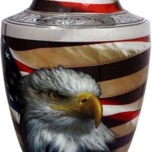 BOLD & DIVINE American Flag Patriotic and Veteran Cremation Urns for Human Ashes Adult Male | Funeral Decorative Urn for Men Carefully Handcrafted with Necklace, Police Dog K9 Army Firefighter