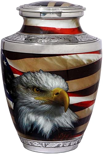 BOLD & DIVINE American Flag Patriotic and Veteran Cremation Urns for Human Ashes Adult Male | Funeral Decorative Urn for Men Carefully Handcrafted with Necklace, Police Dog K9 Army Firefighter