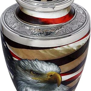 BOLD & DIVINE American Flag Patriotic and Veteran Cremation Urns for Human Ashes Adult Male | Funeral Decorative Urn for Men Carefully Handcrafted with Necklace, Police Dog K9 Army Firefighter