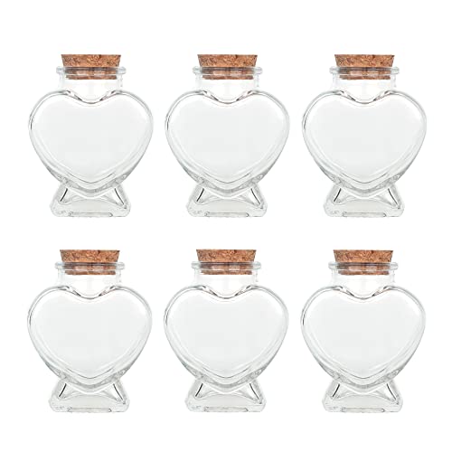 Magic Season Decorative Glass Bottles with Cork Stoppers (2.7 fl oz. Heart-Shaped Bottles / 6 Pcs)