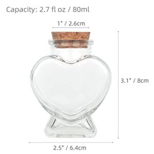 Magic Season Decorative Glass Bottles with Cork Stoppers (2.7 fl oz. Heart-Shaped Bottles / 6 Pcs)