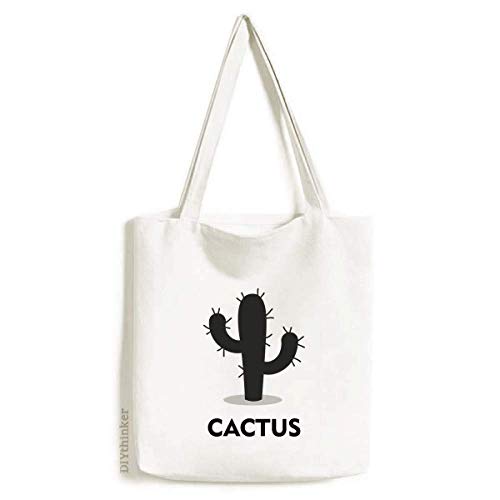 Cactus Green Succulents Outline Tote Canvas Bag Shopping Satchel Casual Handbag