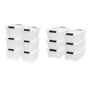 iris usa, inc. tb-17 19 quart stack & pull box, multi-purpose storage bin, 6 pack, pearl with tb-42 12 quart stack & pull box, multi-purpose storage bin, 6 pack, pearl