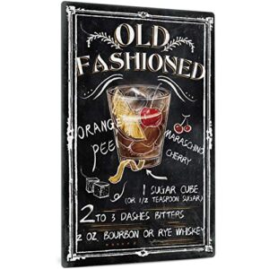 putuo decor cocktail bar sign, vintage art wall decor for plaque poster cafe, man cave home decor for pub, club, kitchen, 12×8 inches recipe metal sign gift – old fashioned