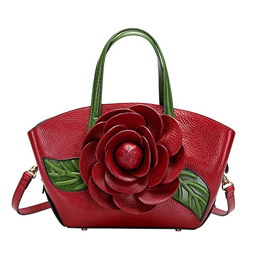 PIJUSH Designer Purses and Handbags for Women Floral Top Handle Satchel Handbag Ladies Crossbody Bags for Women (20103 Red)