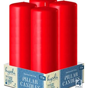 Hyoola Red Pillar Candles 2x8 Inch - 4 Pack Unscented Pillar Candles - European Made