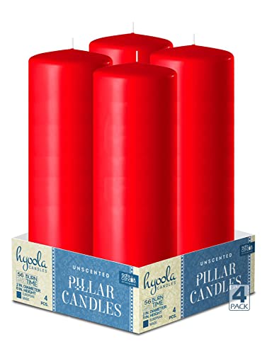 Hyoola Red Pillar Candles 2x8 Inch - 4 Pack Unscented Pillar Candles - European Made