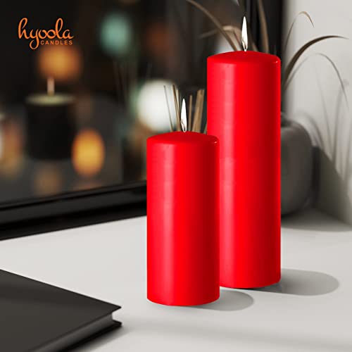 Hyoola Red Pillar Candles 2x8 Inch - 4 Pack Unscented Pillar Candles - European Made