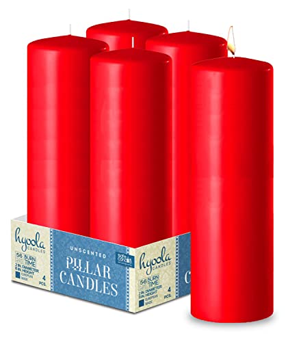 Hyoola Red Pillar Candles 2x8 Inch - 4 Pack Unscented Pillar Candles - European Made