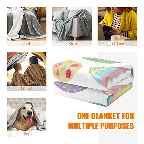 JOOCAR Flannel Throw Blanket Happy Easter Colorful Eggs Cozy&Soft Plush Blankets for Bed Couch Living Room Sofa Chair