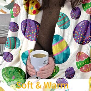 JOOCAR Flannel Throw Blanket Happy Easter Colorful Eggs Cozy&Soft Plush Blankets for Bed Couch Living Room Sofa Chair