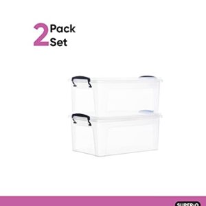 Superio Clear Storage Bins with Lids, Stackable Storage Box with Latches and Handles, Extra Small, 2 Pack 3 Quart