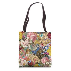 alice in wonderland collage tote bag