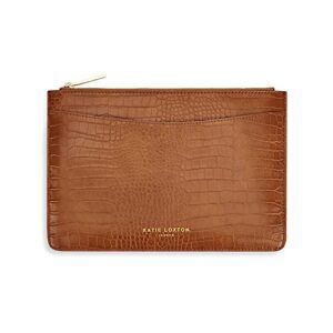 katie loxton cara faux crocodile womens medium vegan leather slip pocket clutch pouch cognac