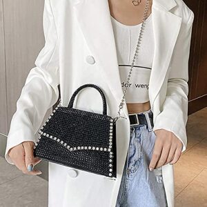 Glitter Rhinestone Crossbody Evening Bag - Fashion Crystal Top Handle Bags Cocktail Party Club Bling Clutch Purse for Women