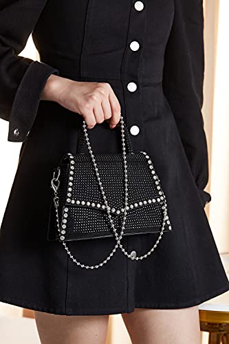 Glitter Rhinestone Crossbody Evening Bag - Fashion Crystal Top Handle Bags Cocktail Party Club Bling Clutch Purse for Women