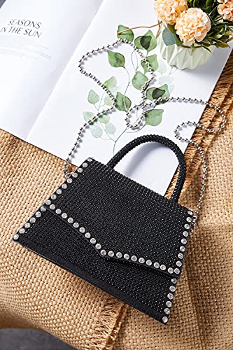 Glitter Rhinestone Crossbody Evening Bag - Fashion Crystal Top Handle Bags Cocktail Party Club Bling Clutch Purse for Women