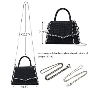 Glitter Rhinestone Crossbody Evening Bag - Fashion Crystal Top Handle Bags Cocktail Party Club Bling Clutch Purse for Women