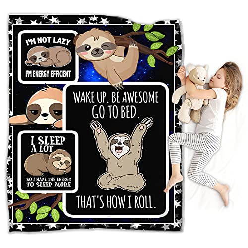 BAIVEAV Sloth Blanket Cute Cartoon Sloth Blanket Throw for Adult Kids Sloth Lover Fleece Blanket 50"x40" Lightweight Flannel Blanket for Couch Bed Sofa