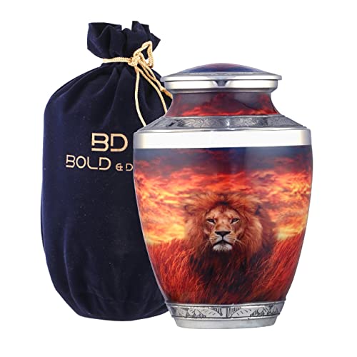 BOLD & DIVINE Lion Cremation Urns for Human Ashes - Decorative Urns, Urns for Human Ashes Female & Male, Urns for Ashes Adult Female, Funeral Urns - Lion, Large