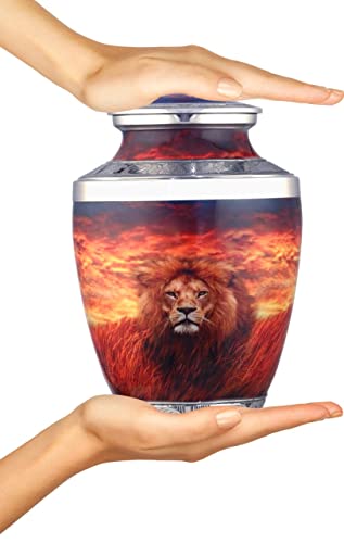 BOLD & DIVINE Lion Cremation Urns for Human Ashes - Decorative Urns, Urns for Human Ashes Female & Male, Urns for Ashes Adult Female, Funeral Urns - Lion, Large