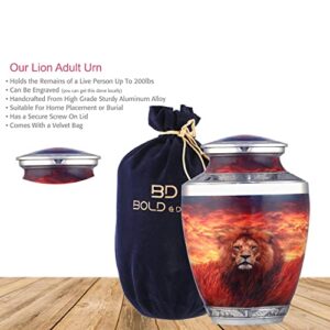 BOLD & DIVINE Lion Cremation Urns for Human Ashes - Decorative Urns, Urns for Human Ashes Female & Male, Urns for Ashes Adult Female, Funeral Urns - Lion, Large