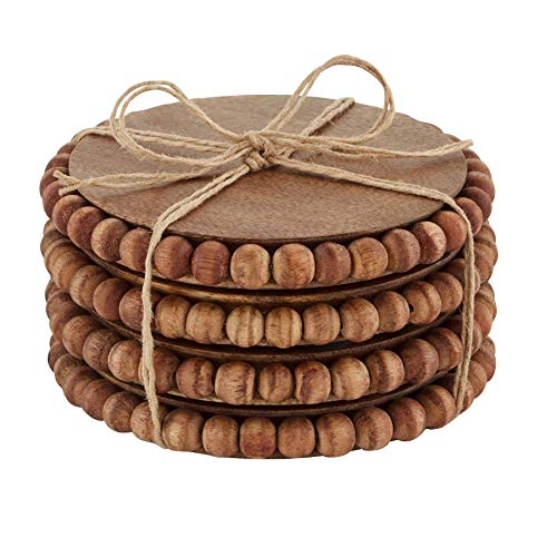 Mud Pie Beaded Wood Coaster Set of 4