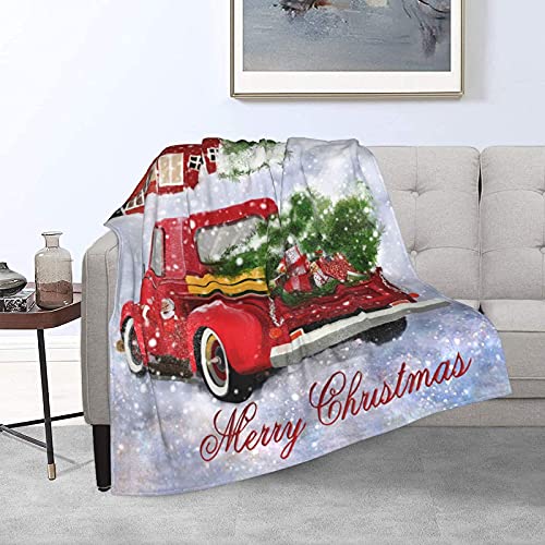 Christmas Blanket,Christmas Santa Red Truck with Xmas Trees Flannel Fleece Throw Blanket for Couch Bed Sofa,Farmhouse Rustic Soft Plush Warm Winter Cabin Throw,Holiday New Year Gift Blanket,50"X60"