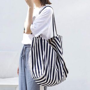 Women's Tote Bag Large Size Canvas Striped Beach Bag Shoulder Bag Hobo Bag Daily Working Handbag Big Capacity Shopping Bag (Red-A)