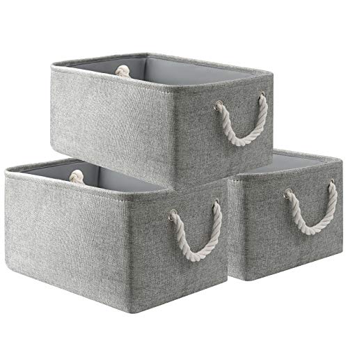 Storage Basket Bins - Decorative Baskets Storage Box Cubes Containers with Handles for Clothes Storage Toys, Books, Home, Office (Grey, GREY13IN-S-3PACK)