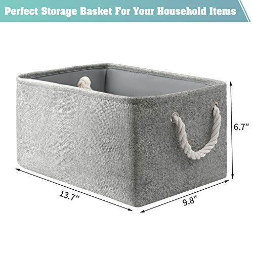 Storage Basket Bins - Decorative Baskets Storage Box Cubes Containers with Handles for Clothes Storage Toys, Books, Home, Office (Grey, GREY13IN-S-3PACK)