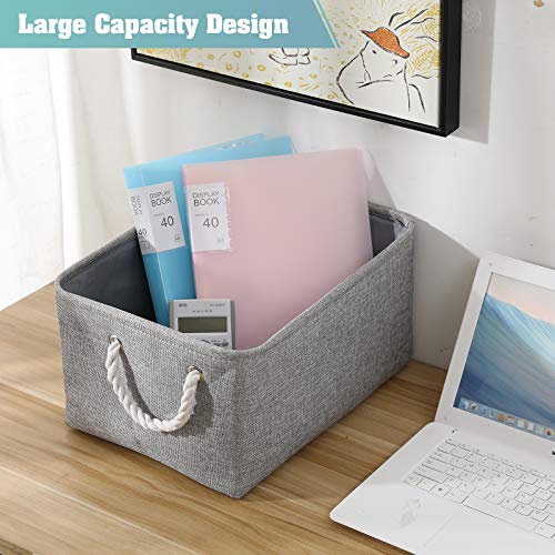 Storage Basket Bins - Decorative Baskets Storage Box Cubes Containers with Handles for Clothes Storage Toys, Books, Home, Office (Grey, GREY13IN-S-3PACK)