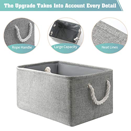 Storage Basket Bins - Decorative Baskets Storage Box Cubes Containers with Handles for Clothes Storage Toys, Books, Home, Office (Grey, GREY13IN-S-3PACK)