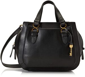 fossil women’s brooke leather satchel purse handbag, black