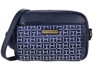 tommy hilfiger naomi ii camera crossbody with pouch square monogram jacquard navy/white one size