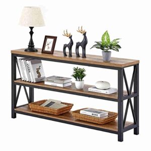 fatorri industrial console table for entryway, wood sofa table, rustic hallway tables with 3-tier shelves for living room (55 inch, rustic oak)