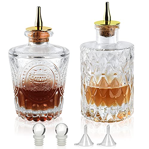 LINALL Bitters Bottle- Set of 2 Glass Dasher Bottle, Decorative Bottles with Zinc Alloy Dash Top for Cocktail,Great Bar Tool for Home Bar, Bartender, DSBT2 (2)