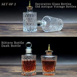 LINALL Bitters Bottle- Set of 2 Glass Dasher Bottle, Decorative Bottles with Zinc Alloy Dash Top for Cocktail,Great Bar Tool for Home Bar, Bartender, DSBT2 (2)