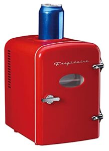 frigidaire efmis171-red retro mini portable personal fridge-ideal for home, office or dorm-features active cooling can -holder on top-includes carrying handle, ac/dc wall/car charger-red, standard