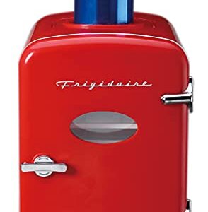 Frigidaire EFMIS171-RED Retro Mini Portable Personal Fridge-Ideal for Home, Office or Dorm-Features Active Cooling Can -Holder on Top-Includes Carrying Handle, AC/DC Wall/Car Charger-Red, standard