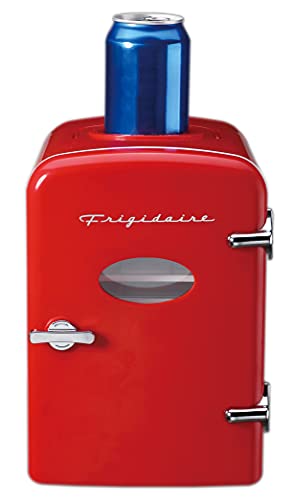 Frigidaire EFMIS171-RED Retro Mini Portable Personal Fridge-Ideal for Home, Office or Dorm-Features Active Cooling Can -Holder on Top-Includes Carrying Handle, AC/DC Wall/Car Charger-Red, standard