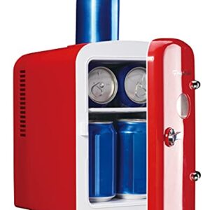 Frigidaire EFMIS171-RED Retro Mini Portable Personal Fridge-Ideal for Home, Office or Dorm-Features Active Cooling Can -Holder on Top-Includes Carrying Handle, AC/DC Wall/Car Charger-Red, standard