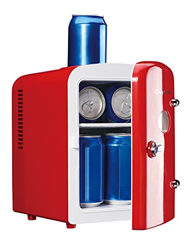 Frigidaire EFMIS171-RED Retro Mini Portable Personal Fridge-Ideal for Home, Office or Dorm-Features Active Cooling Can -Holder on Top-Includes Carrying Handle, AC/DC Wall/Car Charger-Red, standard