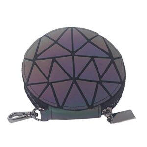 OLOEY Luminous Backpack for Women Geometric Geogrous Travel Backpack Laser School Bags Reflective Purses and Handbags (Mini Wallet)