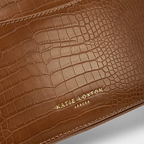 KATIE LOXTON Cara Faux Crocodile Womens Vegan Leather Adjustable Strap Crossbody Satchel Cognac