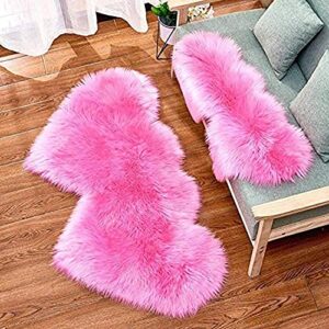 area rug, modern carpet 2’x4′ area rug, anti-skid double heart shape fluffy faux fur rug fuzzy rug, kids bedroom floor carpet mats soft shaggy plush area rugs nursery rug (hot pink, 24 x 47in/ 2’x4′)